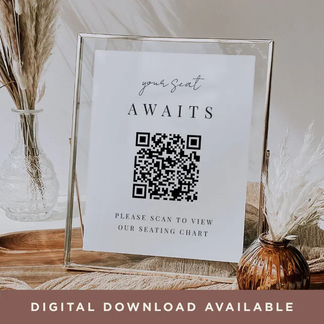 Minimalist Script QR Code Wedding Seating Chart | Zazzle