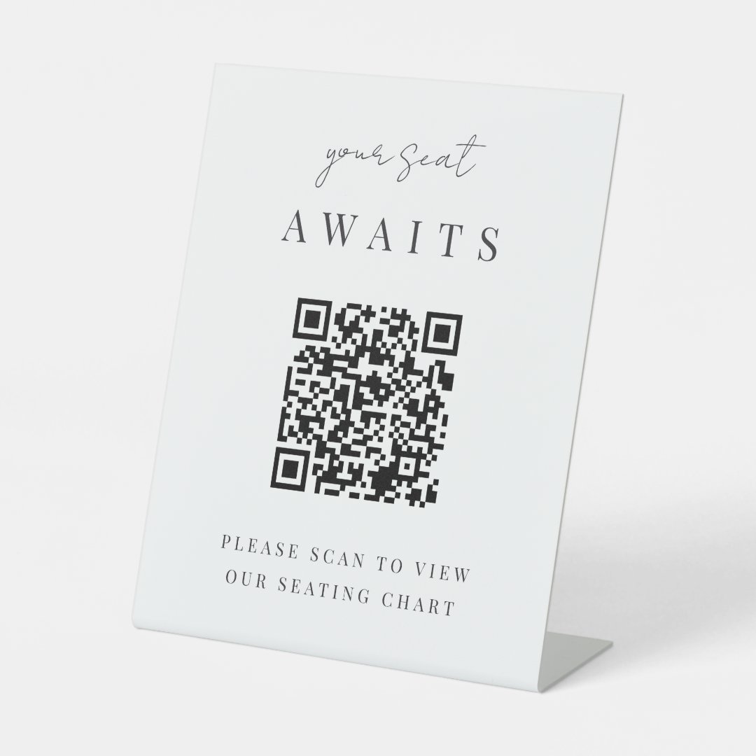 Minimalist Script QR Code Wedding Seating Chart Pedestal Sign | Zazzle