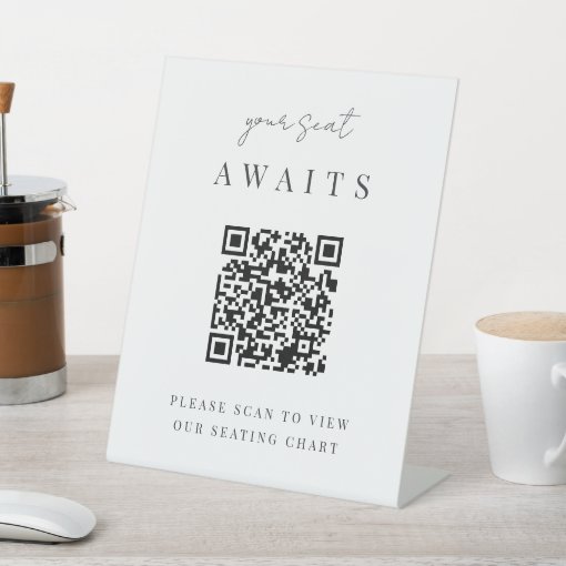 Minimalist Script QR Code Wedding Seating Chart Pedestal Sign | Zazzle