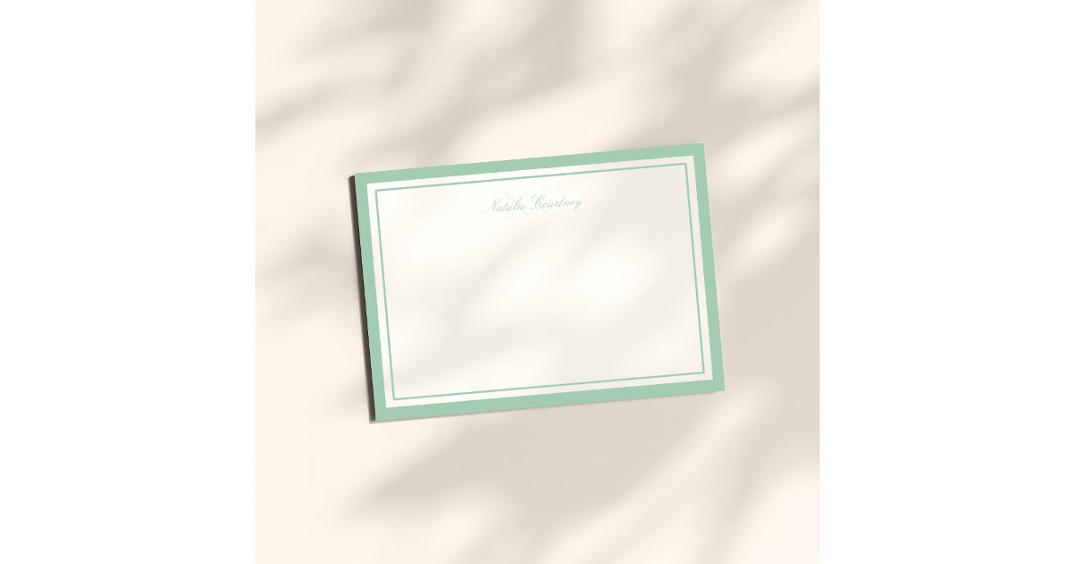 Minimalist Script Sage Green Two Border Monogram Note Card | Zazzle