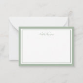 Minimalist Script Sage Green Two Border Monogram Note Card | Zazzle