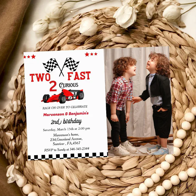 Minimalist script twin boy growing up two fast invitation | Zazzle