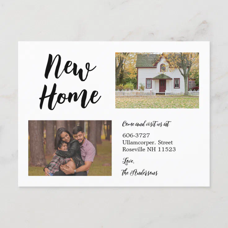 Minimalist Script Two Photo New Home Moving Announcement Postcard | Zazzle