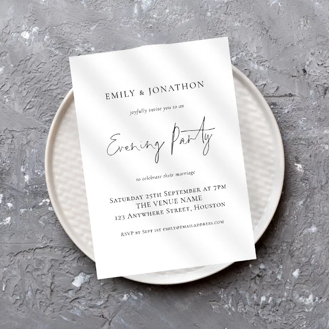 Minimalist Script Wedding Evening Party Invitation | Zazzle