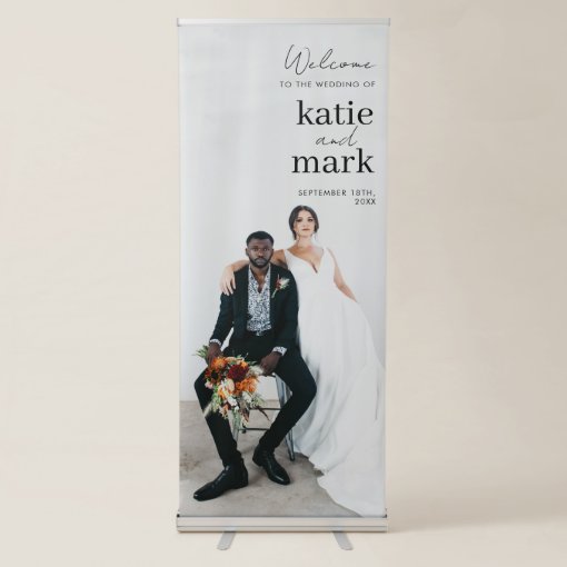 Minimalist Script Wedding Photo Welcome Retractable Banner | Zazzle