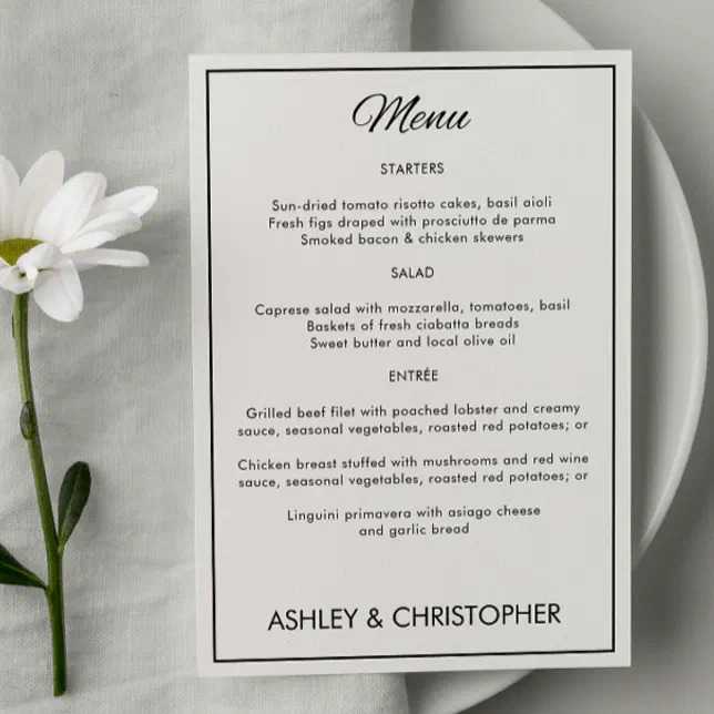 Minimalist Script Wedding Reception Menu | Zazzle