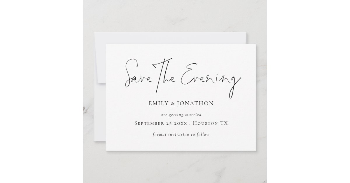 Minimalist Script White Save the Evening Invitation | Zazzle