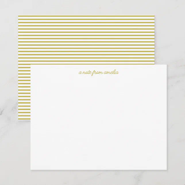 Minimalist Script Yellow Stripe Personalized Name Note Card | Zazzle