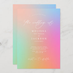Minimalist Scripted Bright Ombre Rainbow Wedding Invitation | Zazzle