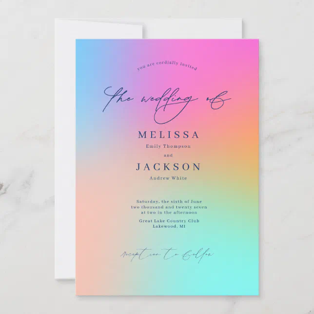 Minimalist scripted Ombre Wedding Invitation | Zazzle