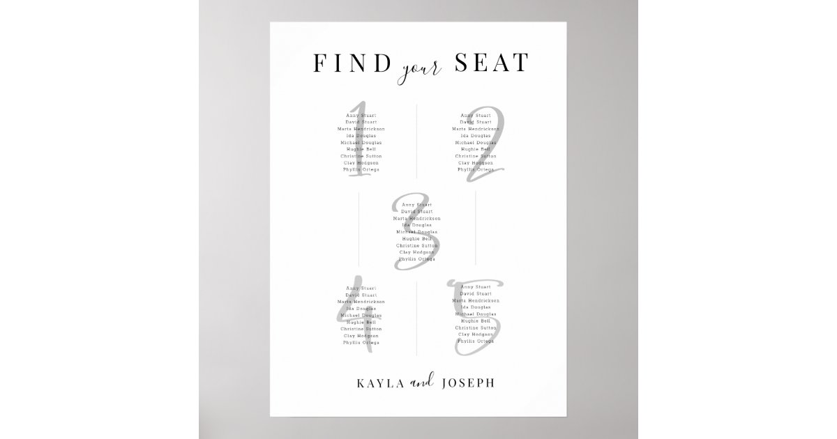 Minimalist Seating Chart Table 5 Sign Board | Zazzle