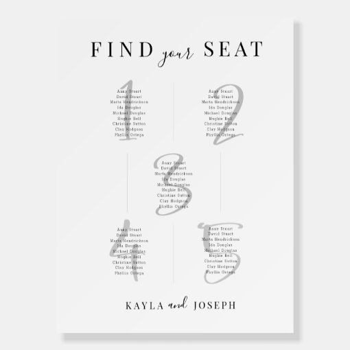 Minimalist Seating Chart Table 5 Sign Board | Zazzle