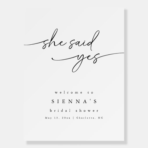 Minimalist She Said Yes Bridal Shower Welcome Sign | Zazzle