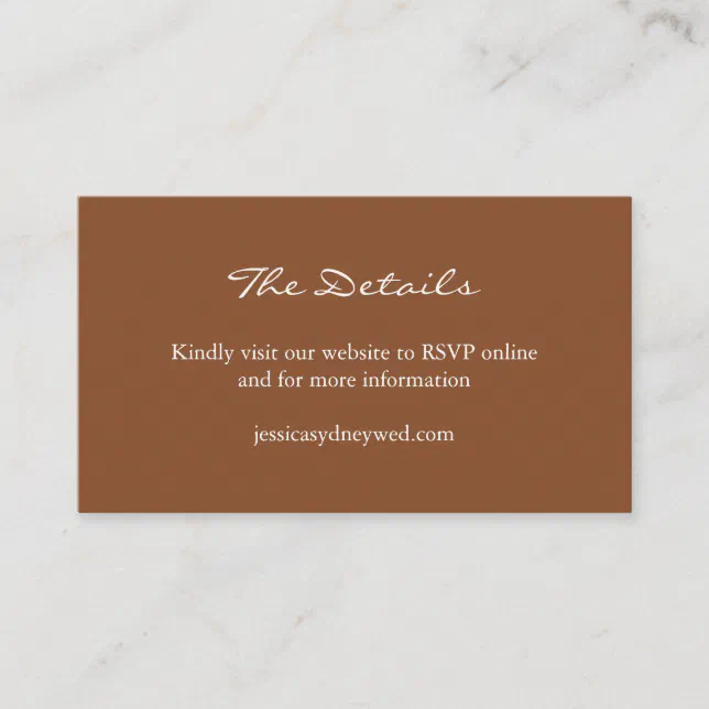Minimalist Sienna Brown Script Wedding Website Enclosure Card | Zazzle