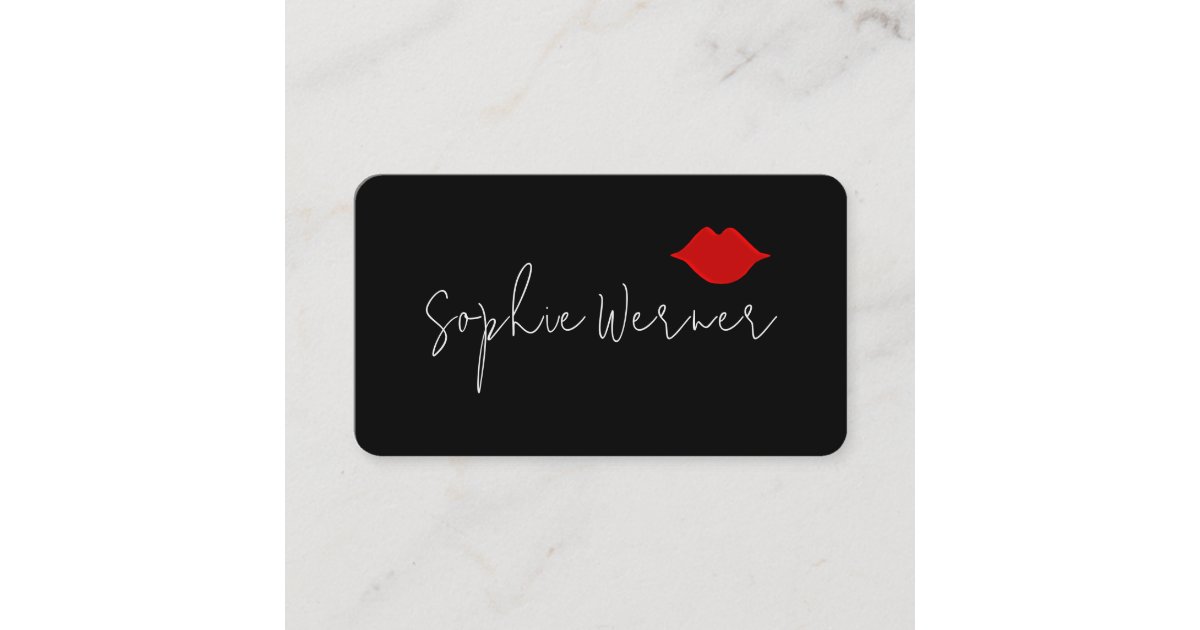 Minimalist Signature Beauty Red Lips Black Business Card | Zazzle