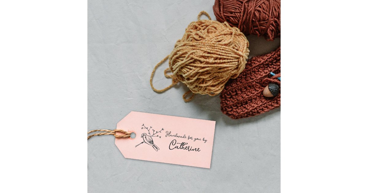 Minimalist Signature with Sparrow Bird, Custom Rubber Stamp | Zazzle