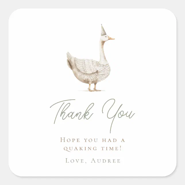 Minimalist Silly Goose Birthday Thank You Square Sticker | Zazzle