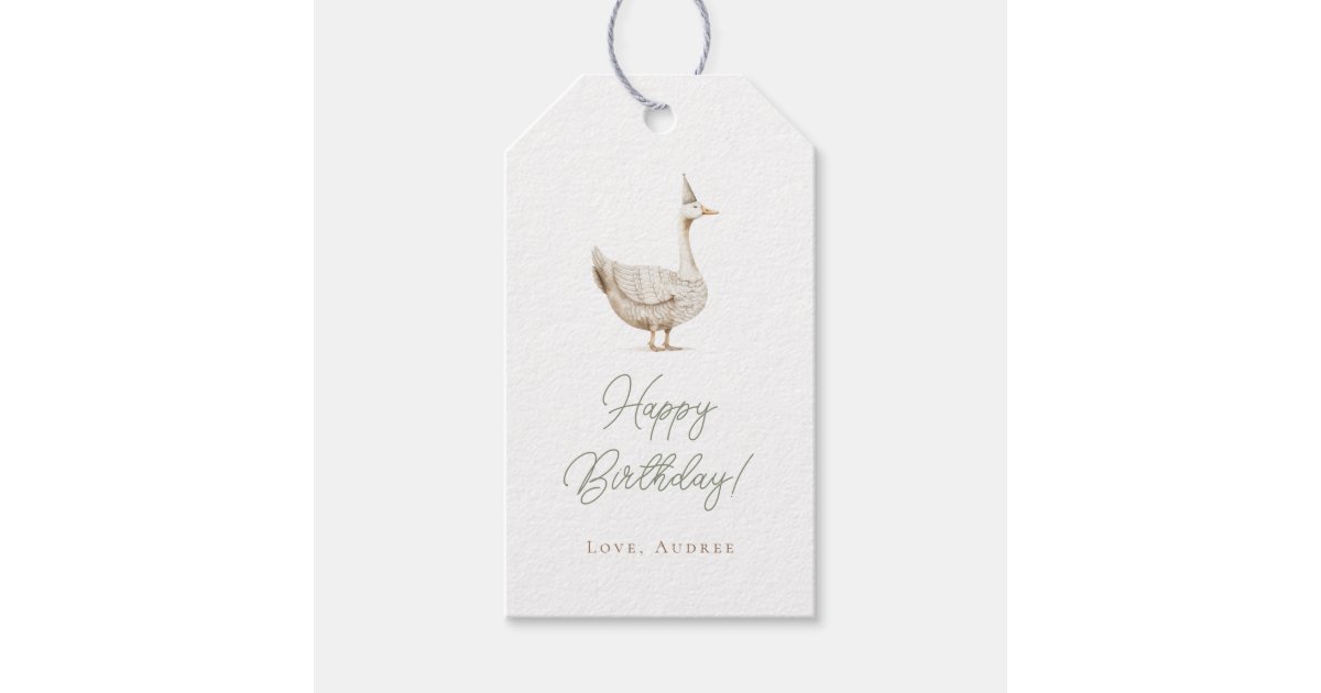 Minimalist Silly Goose Personalized Birthday Gift Tags | Zazzle