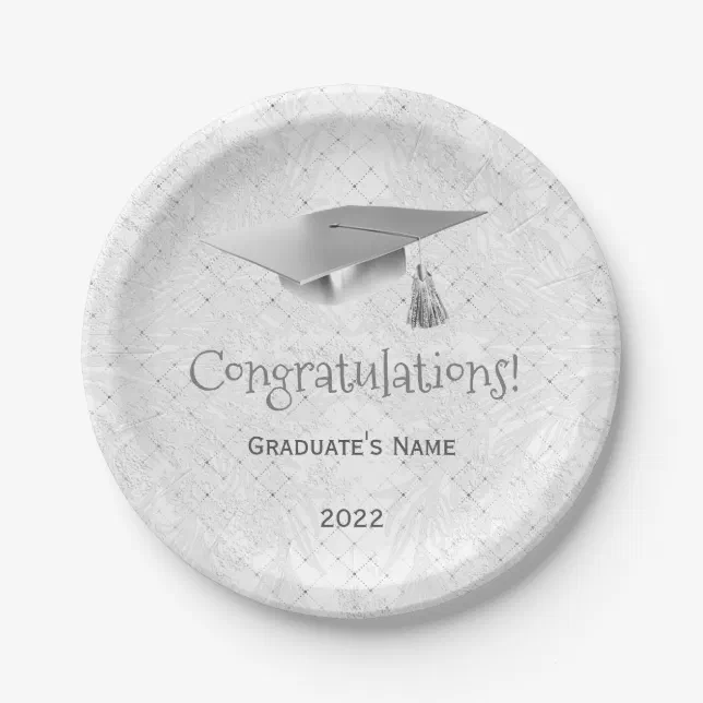 Minimalist Silver Cap Congratulations Graduation Paper Plates | Zazzle
