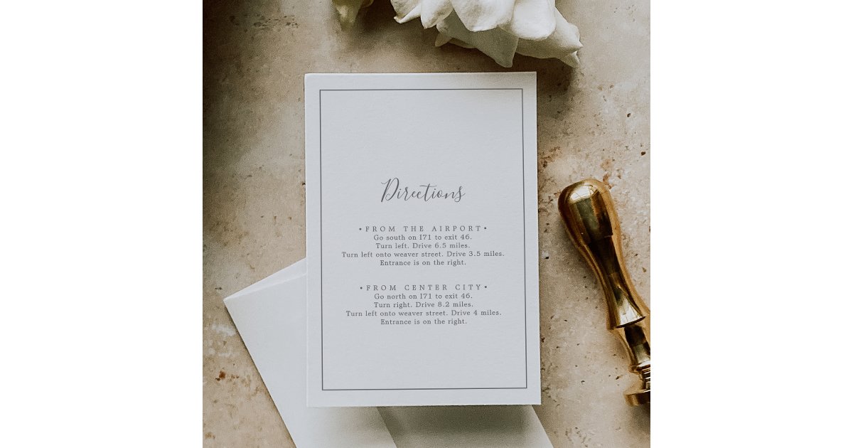 Minimalist Silver Directions Enclosure Card | Zazzle