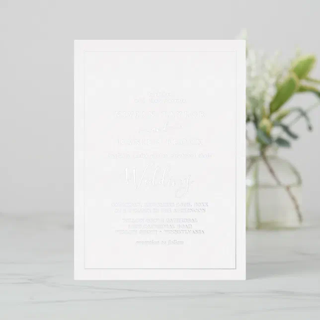 Minimalist Silver Foil Wedding Foil Invitation | Zazzle