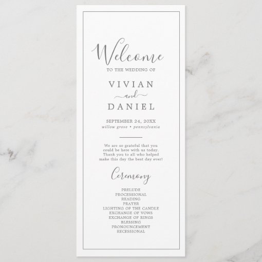 Minimalist Silver Wedding Program | Zazzle