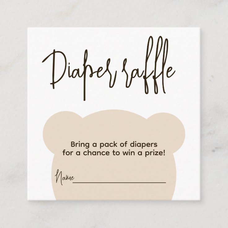 Minimalist simple bear Baby Shower diaper raffle Enclosure Card | Zazzle