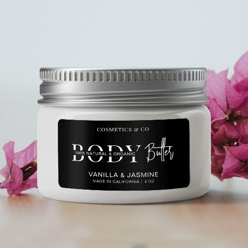 Minimalist Simple Black Body Butter Jar Product Label | Zazzle