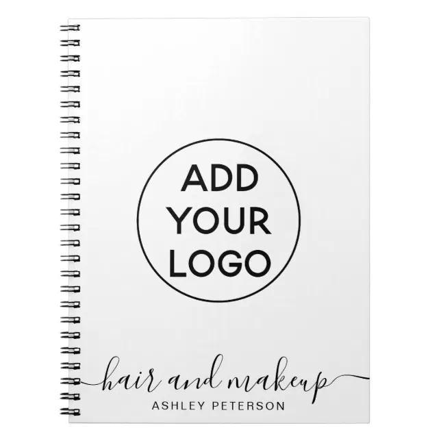 Minimalist simple black white logo hair makeup notebook | Zazzle