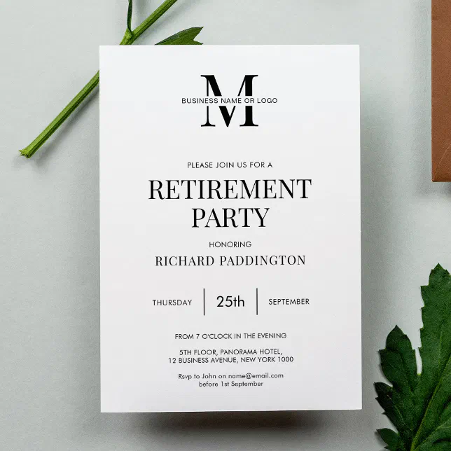 Minimalist Simple Black & White Retirement Party Invitation | Zazzle
