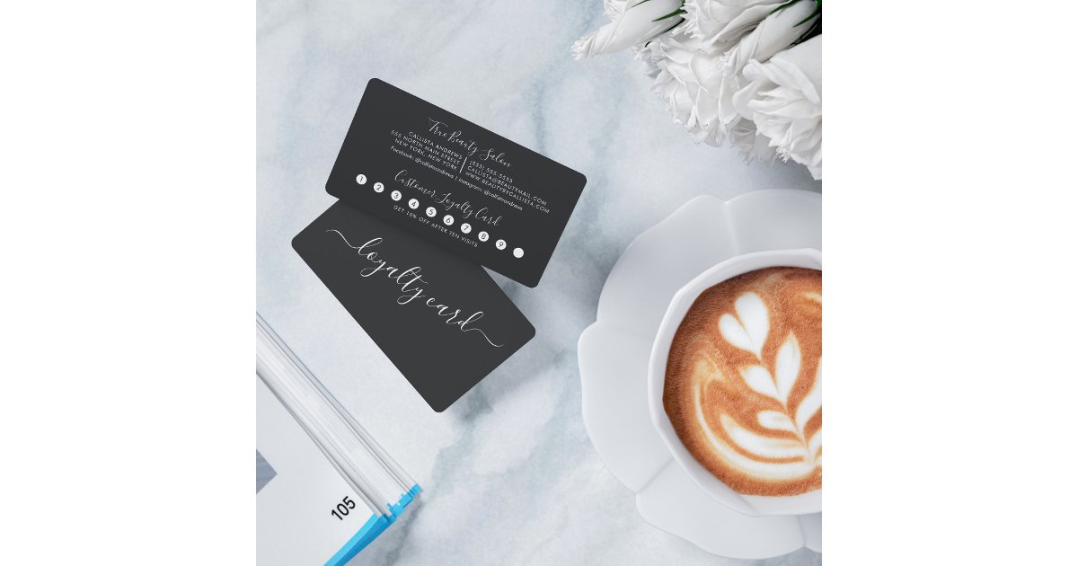 Minimalist Simple Black White Script Loyalty Card | Zazzle