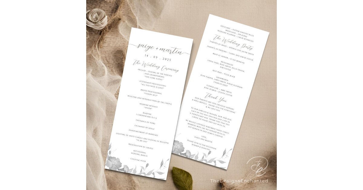 Minimalist Simple Boho Floral Wedding Program Card | Zazzle