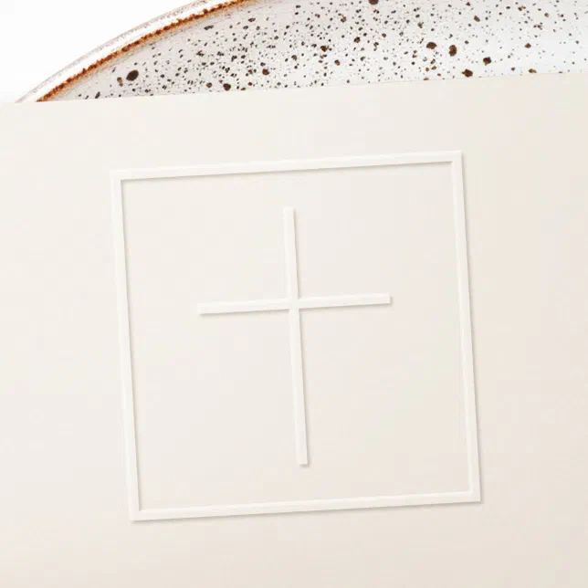 Minimalist simple Christian cross square border Embosser | Zazzle