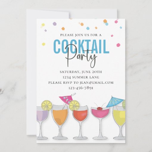 Minimalist Simple Cocktail Party Modern Blue Invitation | Zazzle