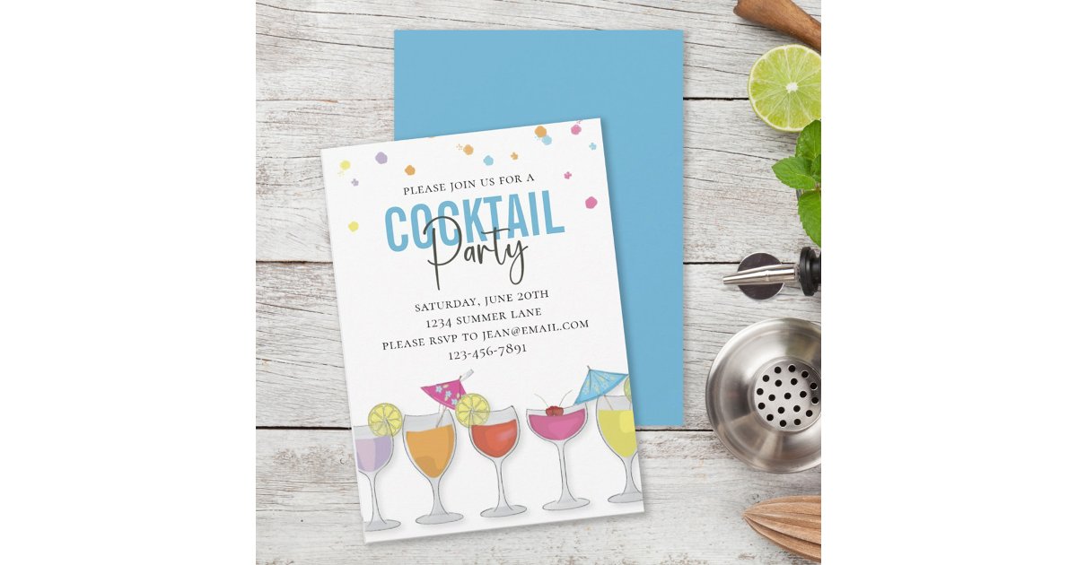 Minimalist Simple Cocktail Party Modern Blue Invitation | Zazzle