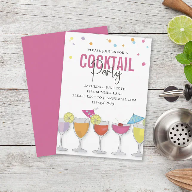 Minimalist Simple Cocktail Party Modern Pink Invitation | Zazzle