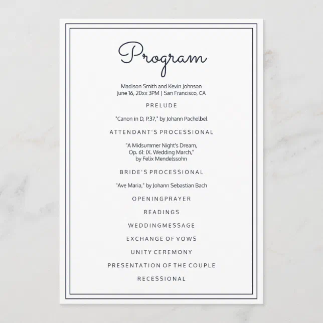Minimalist Simple Cursive Script Wedding Program | Zazzle