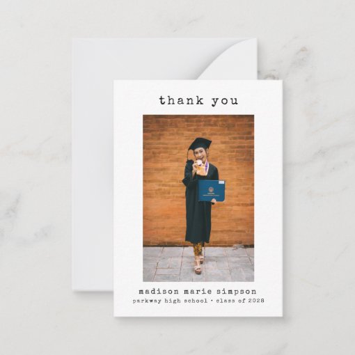 Minimalist Simple Graduation Photo Thank You Note Card | Zazzle