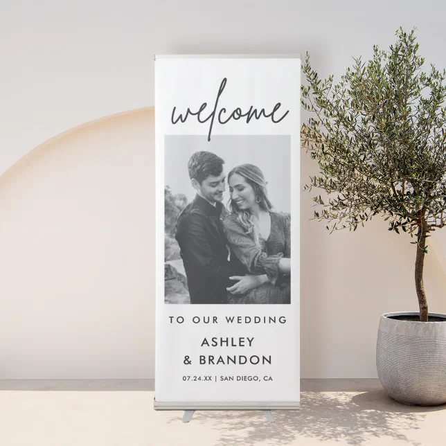 Minimalist Simple Photo Wedding Welcome Retractable Banner | Zazzle