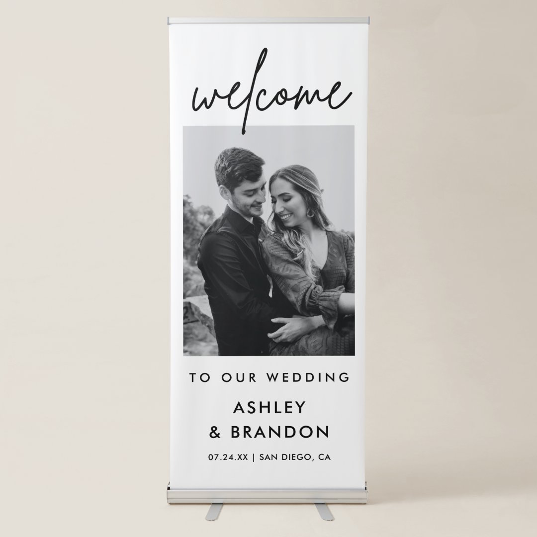 Minimalist Simple Photo Wedding Welcome Retractable Banner | Zazzle
