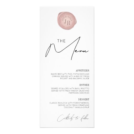 Minimalist Simple Pink Wax Stamp Gala Dinner Menu | Zazzle