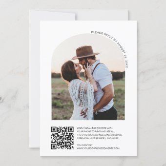 Minimalist Simple QR Code Arch Frame Photo Wedding Invitation | Zazzle