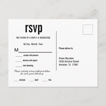 Minimalist Simple Reception Dinner RSVP Entree Invitation Postcard | Zazzle