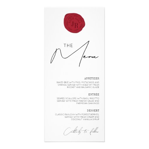 Minimalist Simple Red Wax Stamp Gala Dinner Menu | Zazzle