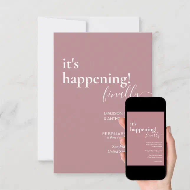 Minimalist Simple Rise Pink Photo Wedding Invitation | Zazzle
