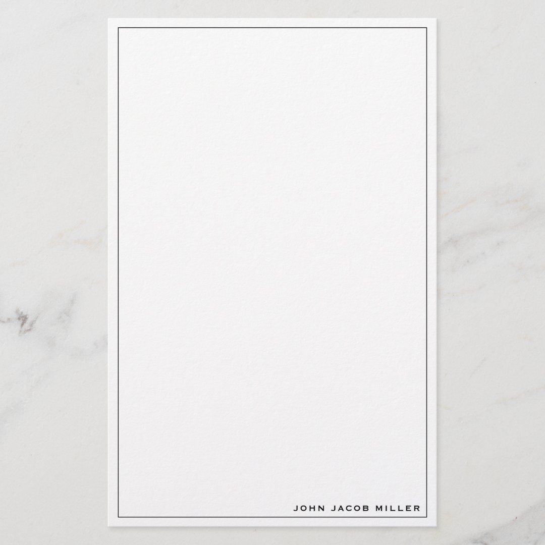 Minimalist Simple Square Border Black Stationery | Zazzle