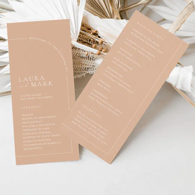 Minimalist Simple Tan Wedding Ceremony Programs | Zazzle