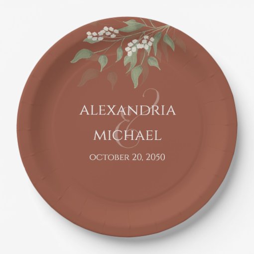 Minimalist Simple Terracotta Wedding Calligraphy Paper Plates | Zazzle