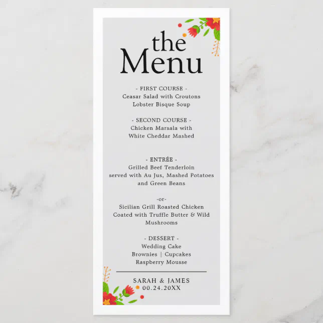 Minimalist Simple Trendy Modern Floral Dinner Menu | Zazzle