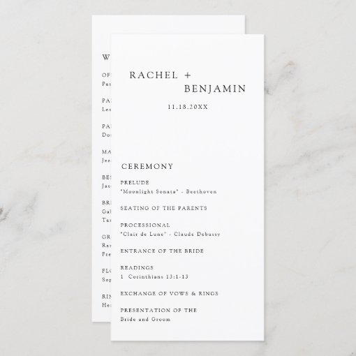 Minimalist Simple Wedding Ceremony Program | Zazzle
